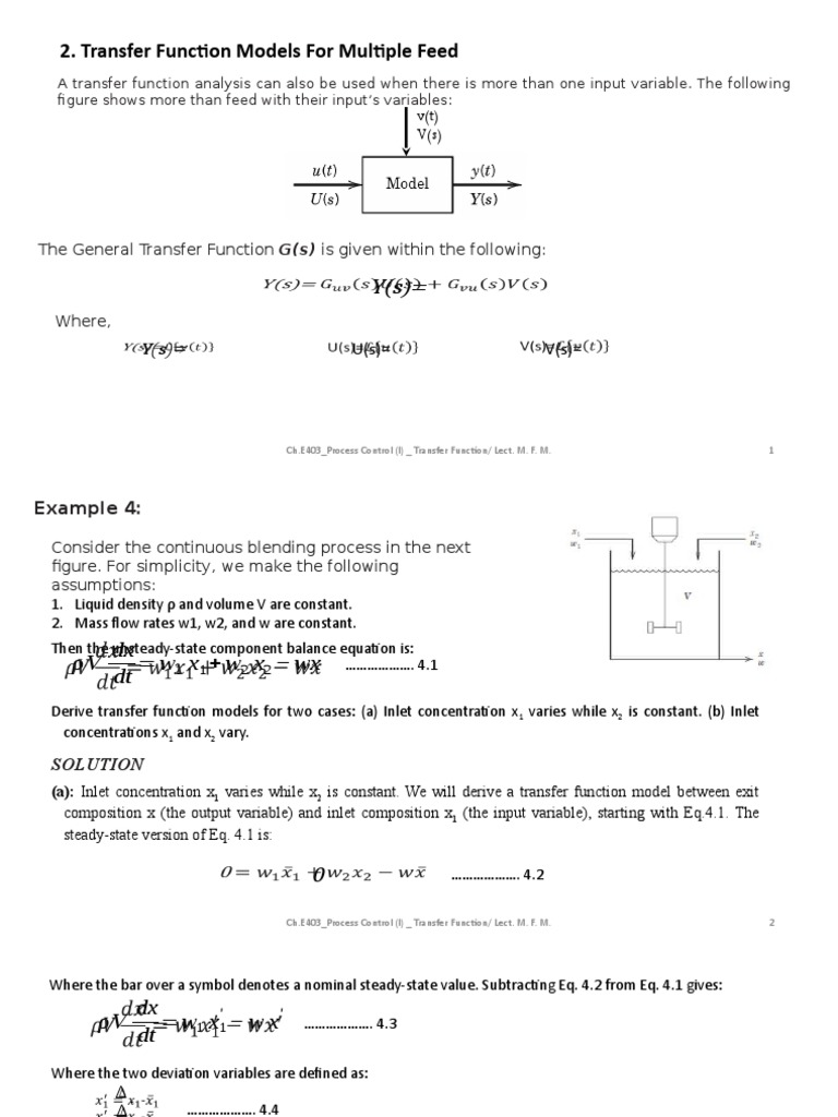 Transfer Function Models For Multiple Feed: V (T) V(S) | PDF | Function ...