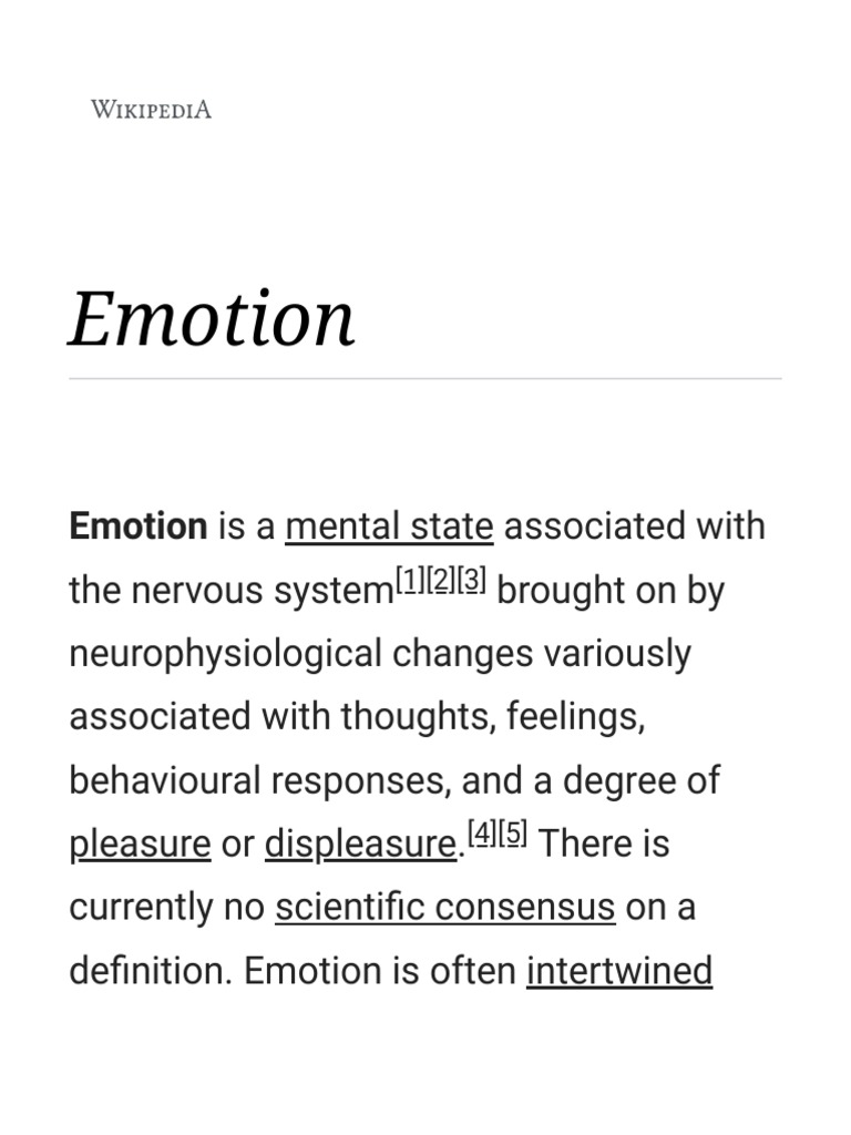 Emotion - Wikipedia PDF | PDF | Emotions | Affect (Psychology)