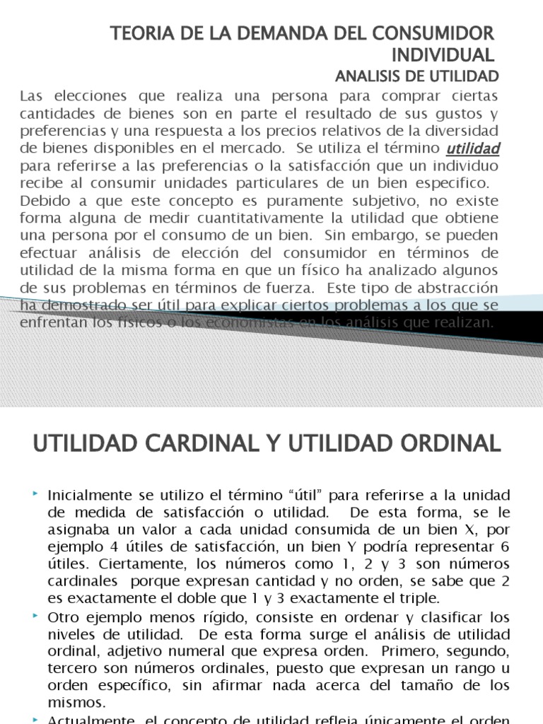 Teoria de La Demanda Del Consumidor Individual | PDF | Utilidad | Utilidad marginal