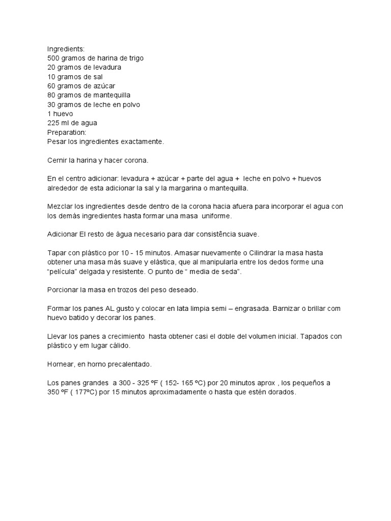 Fórmula Pan Aliñado PDF | PDF