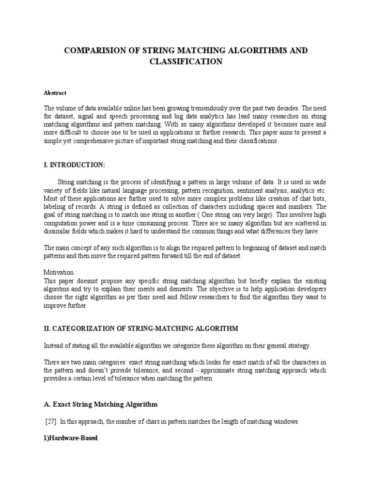 Survey Paper On String Matching | PDF | Computer Science | Formalism (Deductive)