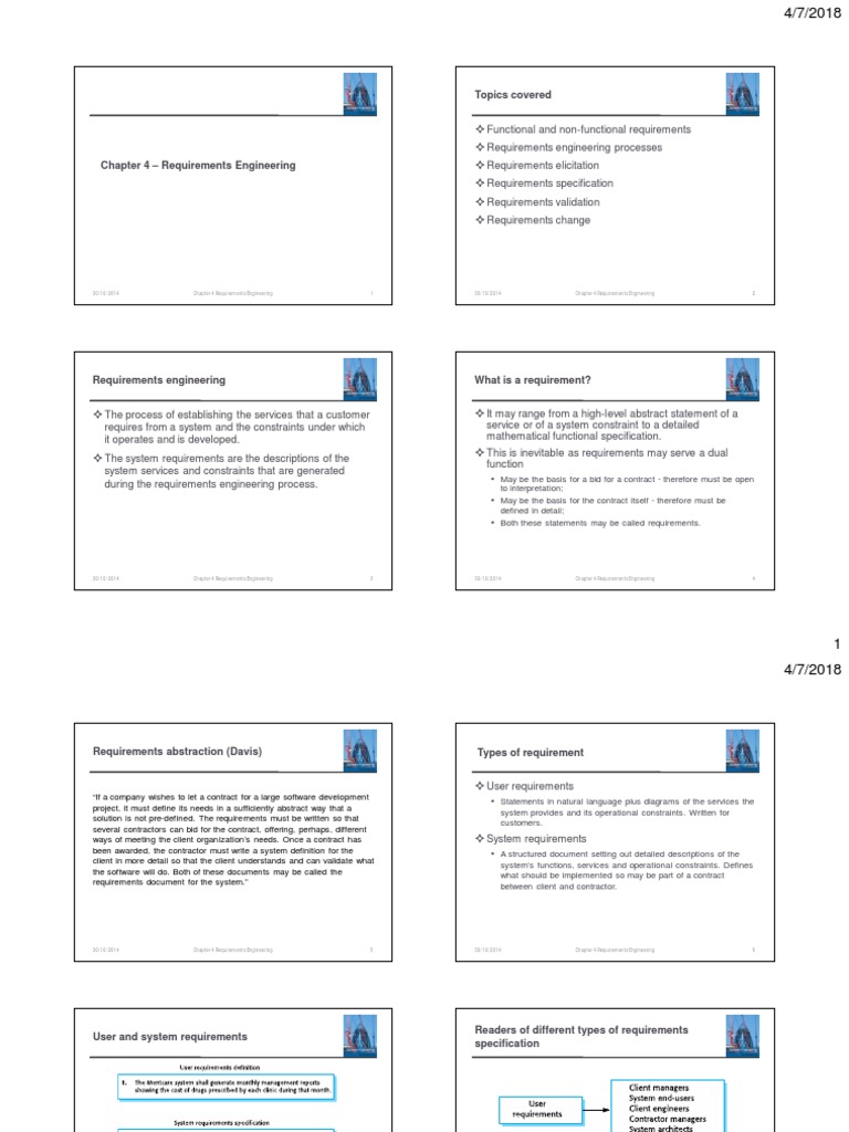 Topics Covered: Chapter 4 Requirements Engineering 1 30/10/2014 Chapter 4 Requirements ...
