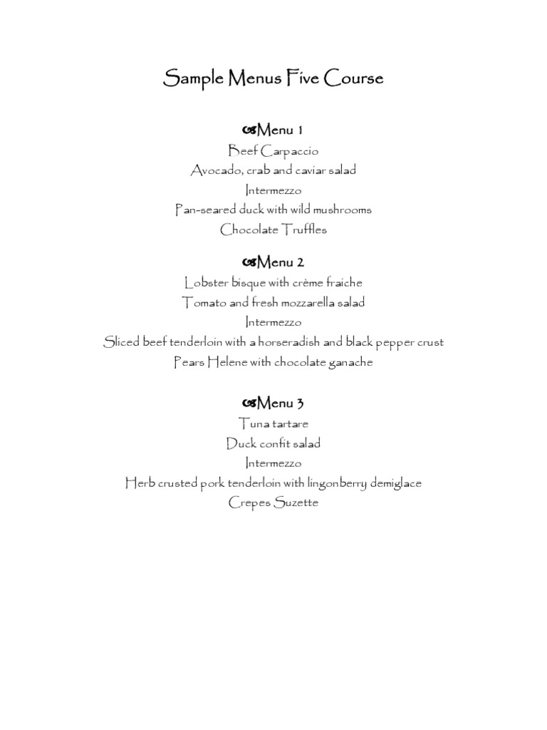 Gourmet Five-Course Menu Ideas | PDF