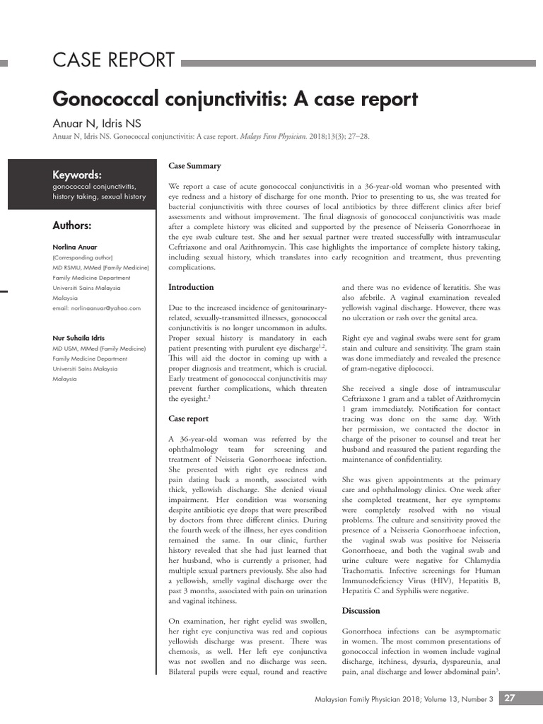 Gonococcal Conjunctivitis: A Case Report | PDF | Human Reproduction | Rtt