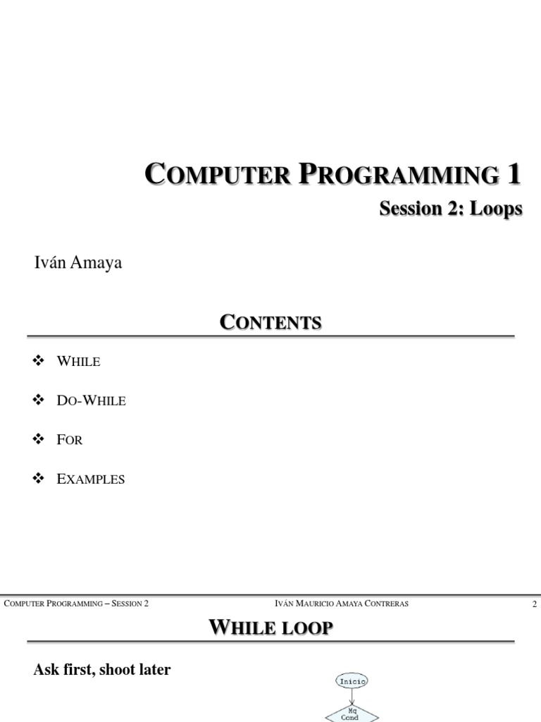 Omputer Rogramming: Session 2: Loops | PDF | Computer Programming | Algorithms