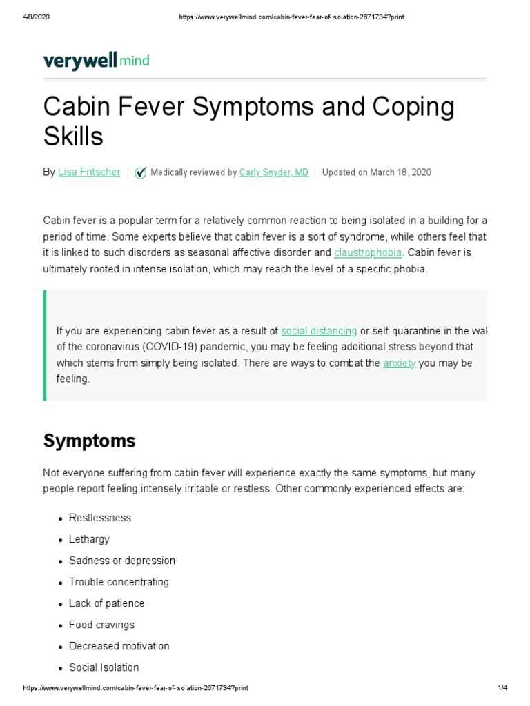 Cabin Fever Symptoms and Coping Skills PDF | PDF | Mental Disorder ...