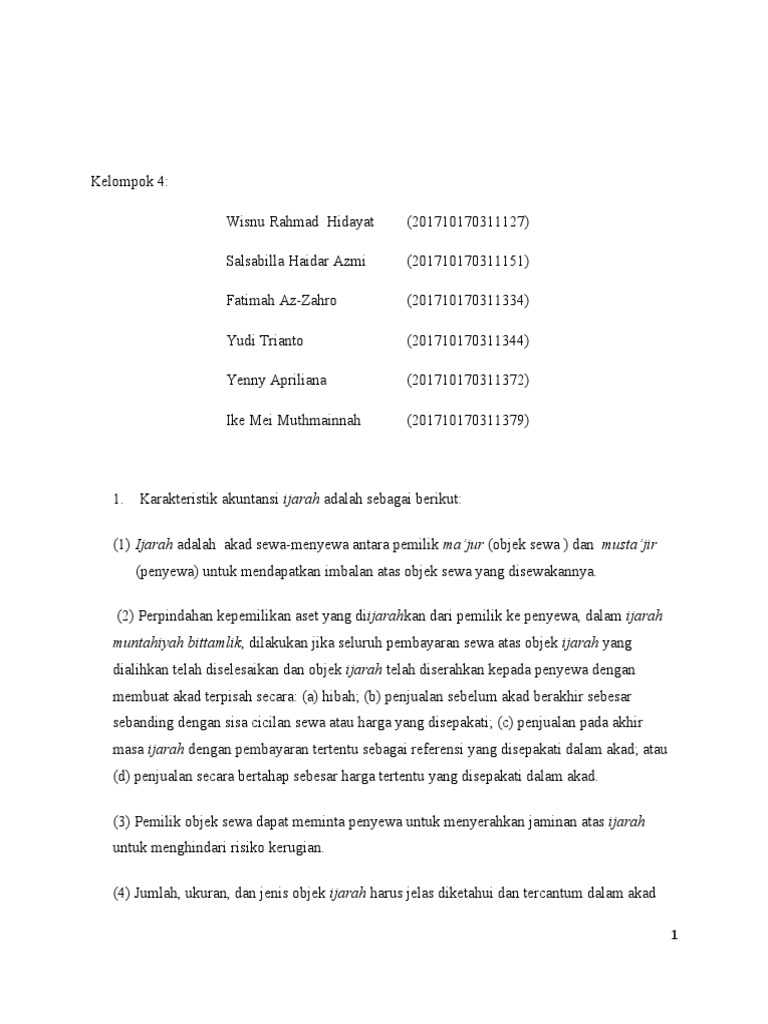 Karakteristik dan Jenis Ijarah dalam Akuntansi | PDF
