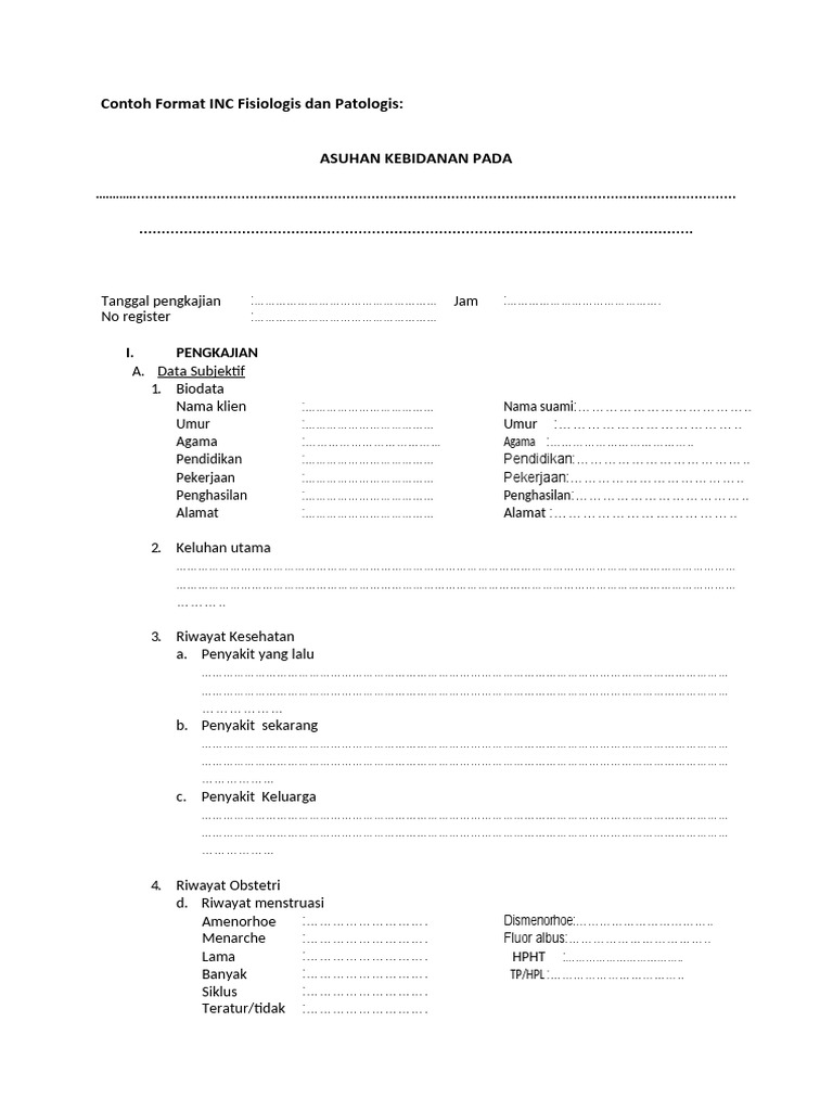 Contoh Format INC Fisiologis Dan Patologis | PDF