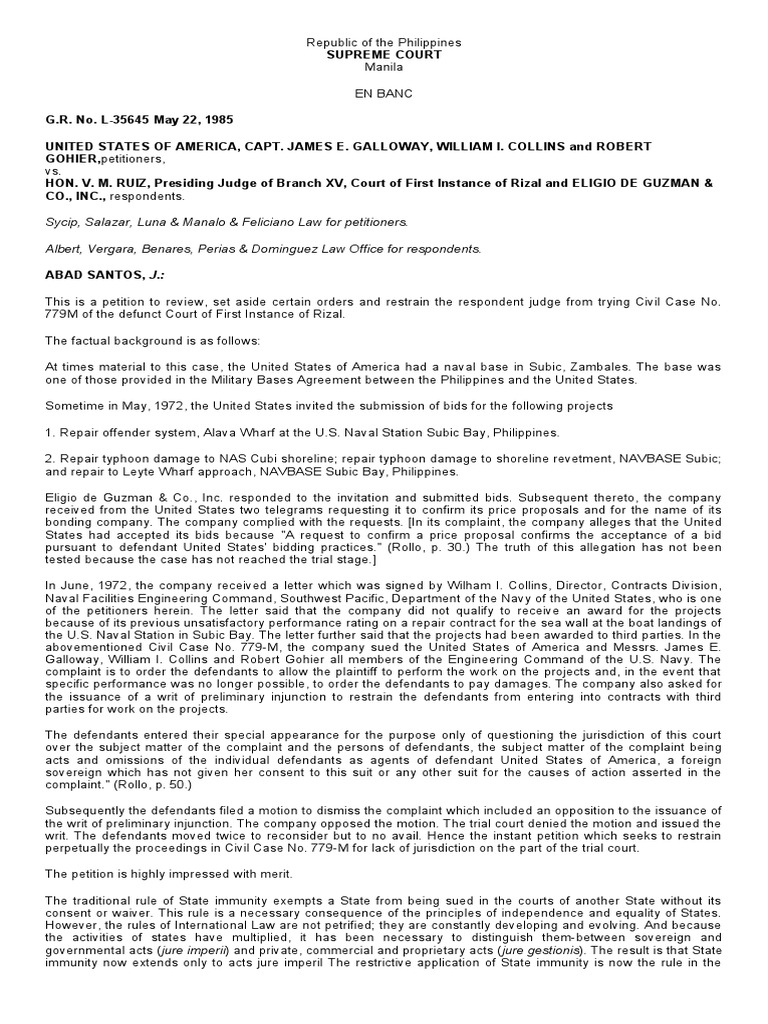 Usa Vs Ruiz 136 Scra 487 | PDF | Sovereign Immunity | Lawsuit