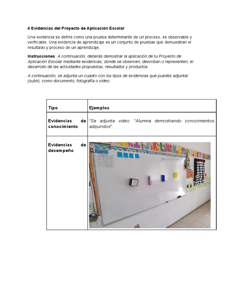 4 Evidencias Del Proyecto de Aplicación Escolar | PDF