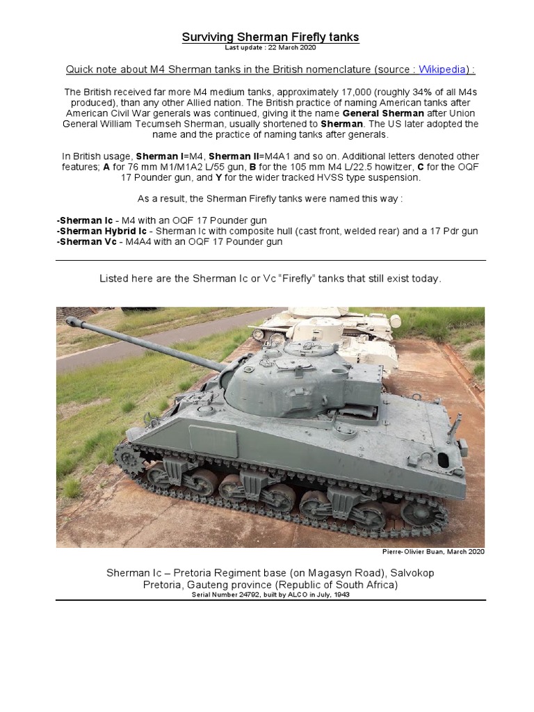 Surviving Sherman Firefly Tanks | PDF | M4 Sherman | Military Vehicles