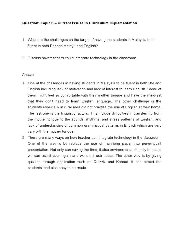 Question: Topic 6 - Current Issues in Curriculum Implementation | PDF