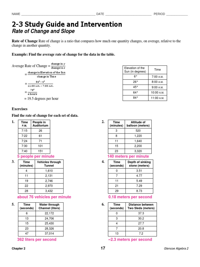 Rate of Change and Slope Answer | PDF | Slope | Mathematical Objects
