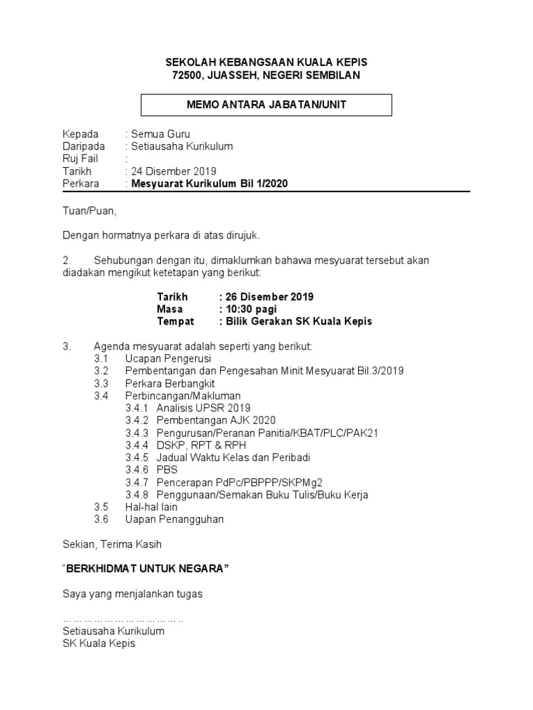 Memo Minit Mesyuarat | PDF