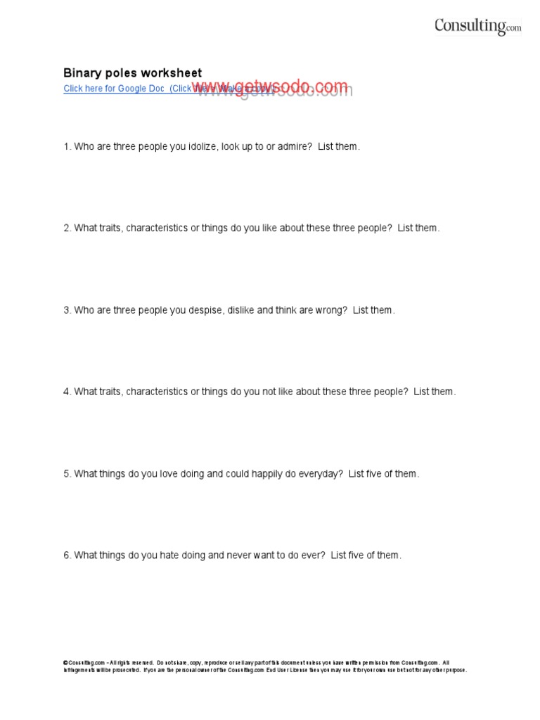 Binary Poles Worksheet | PDF | Metaphysics Of Mind | Behavioural Sciences