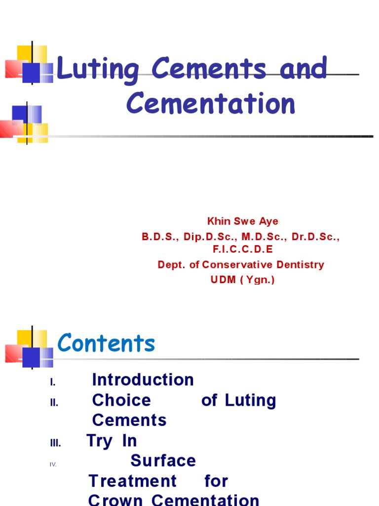 Luting Cements and Cementation | PDF | Dental Material | Dentistry Branches