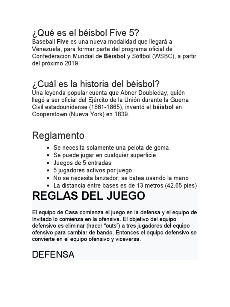 El Beisbol Five Pdf Deportes Atléticos Deportes 2844
