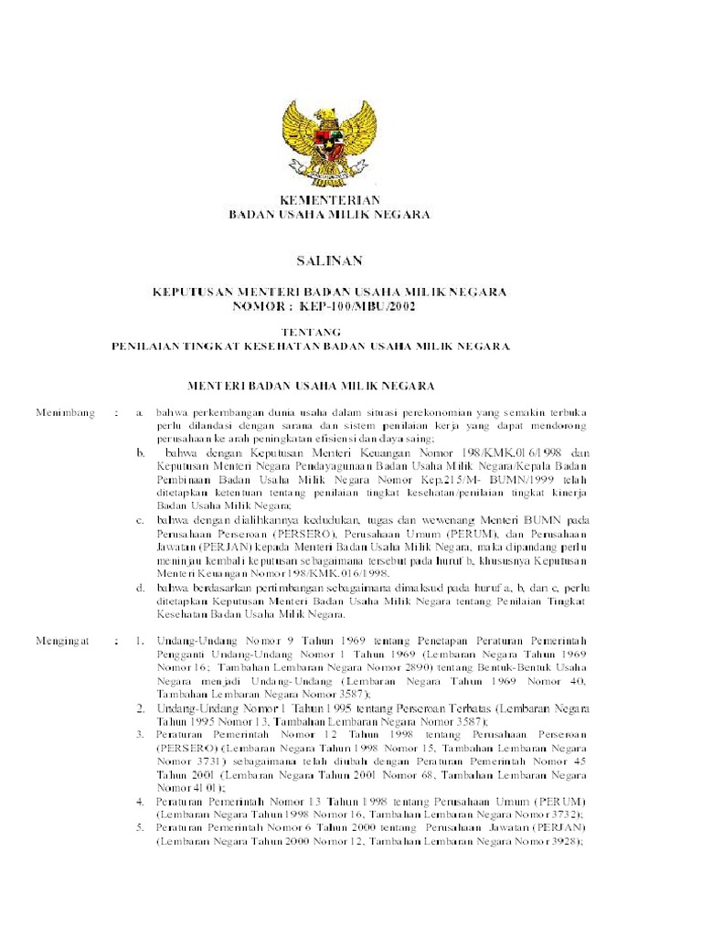 KepMen BUMN-KEP-100-MBU-2002 PDF | PDF