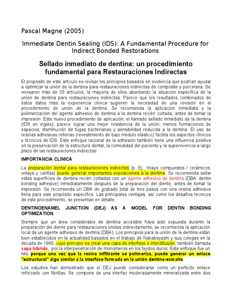 Sellado Inmediato de Dentina en Restauraciones | PDF | Compuesto Dental ...