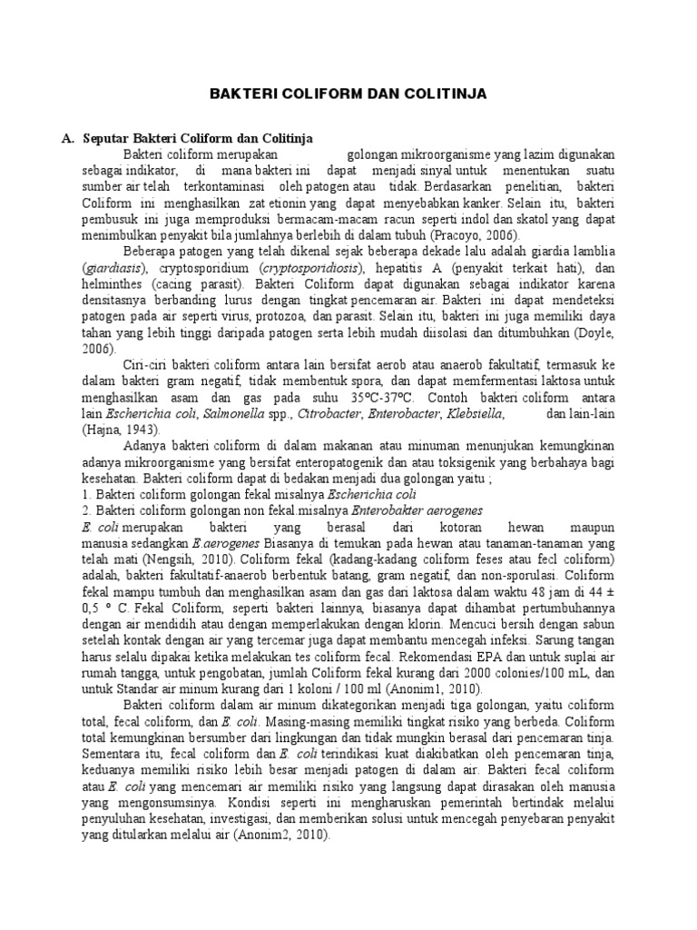 Bakteri Coliform Dan Colitinja | PDF