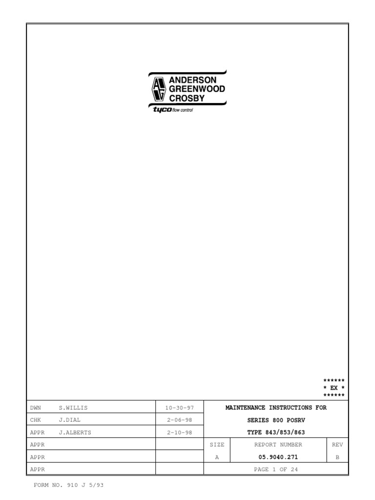 Maintenance Instructions for Series 800 POSRV Safety Valves: Types 843 ...