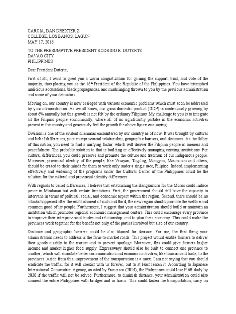 A Letter To The Future President | PDF | Philippines | Rodrigo Duterte