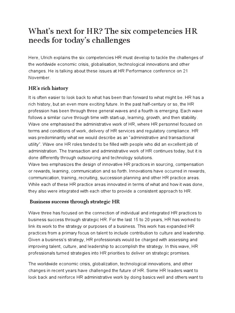 Dave Ulrich Competencies | PDF | Human Resource Management | Competence ...