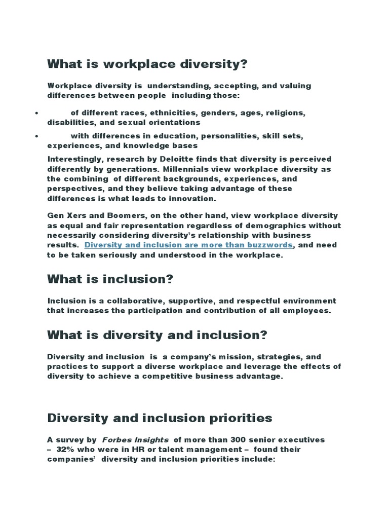 Diversity and Inclusion | PDF | Diversity (Business) | Inclusion ...
