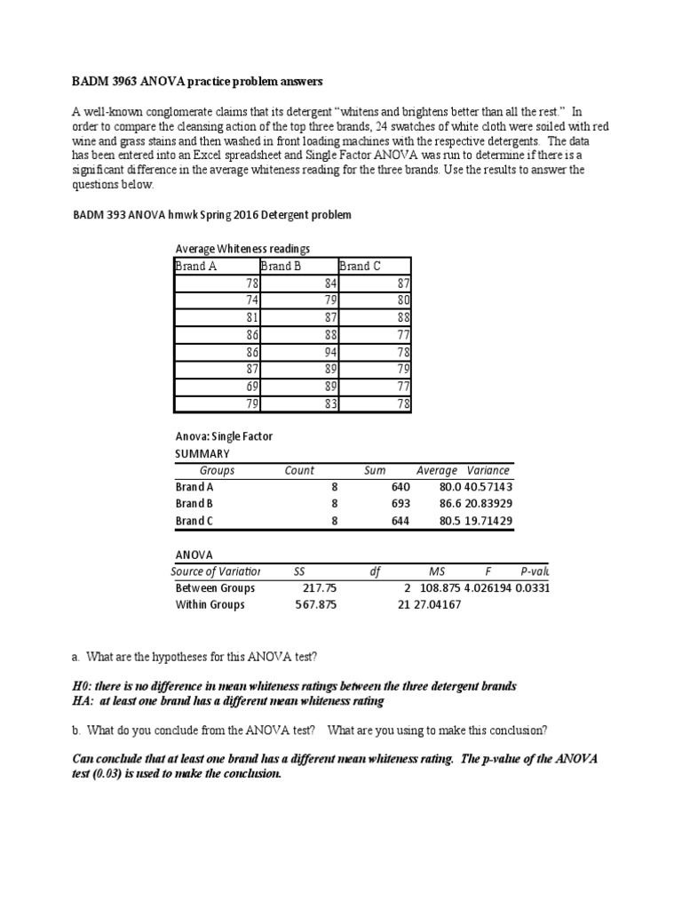 ANOVA DTGT Practice With Answers | PDF | Analysis Of Variance | Inductive Reasoning