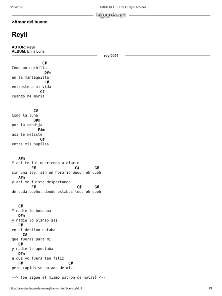 AMOR DEL BUENO, Reyli - Acordes | PDF