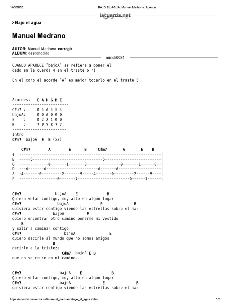BAJO EL AGUA, Manuel Medrano - Acordes | PDF