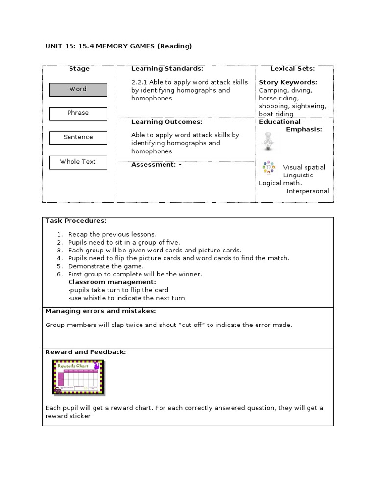 UNIT 15: 15.4 MEMORY GAMES (Reading) | PDF | Classroom Management ...