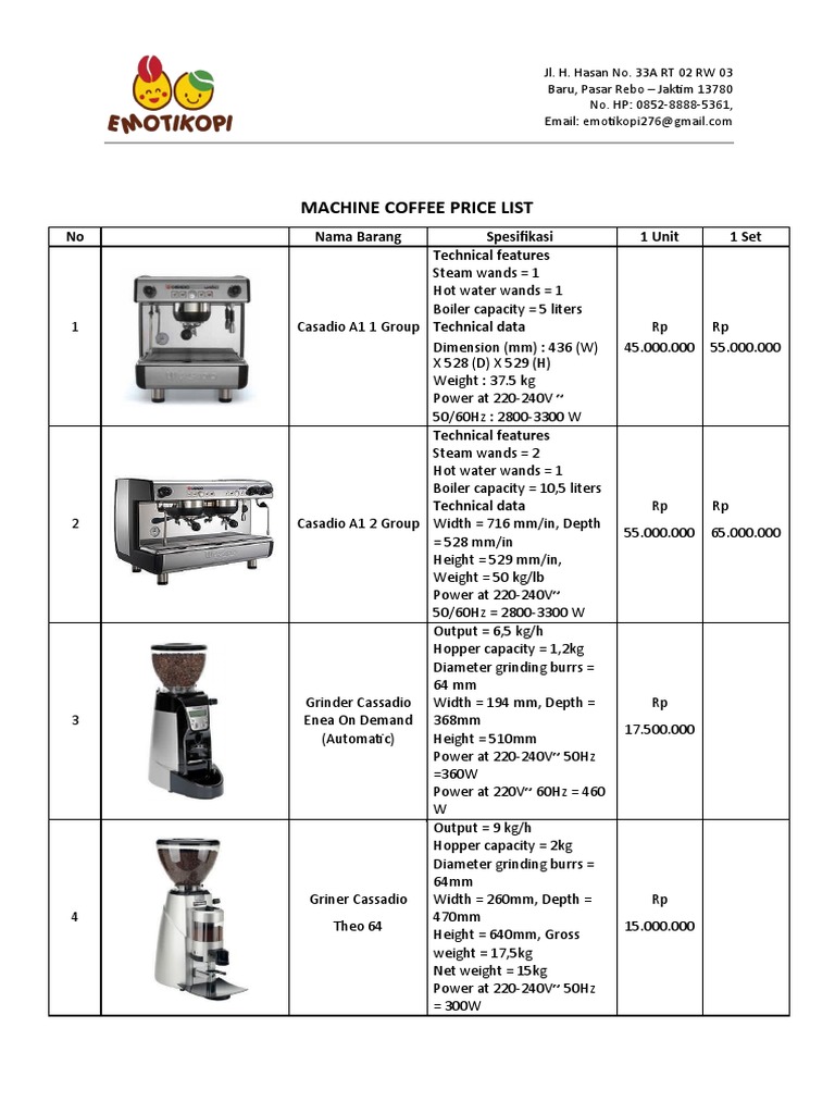 Machine Coffee Price List: No Nama Barang Spesifikasi 1 Unit 1 Set ...