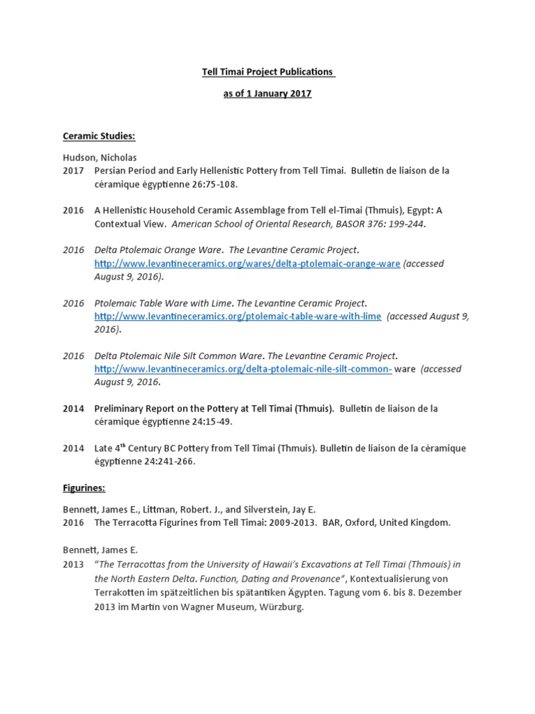 Tell Timai Project Publications April 2017 | PDF | Pottery ...