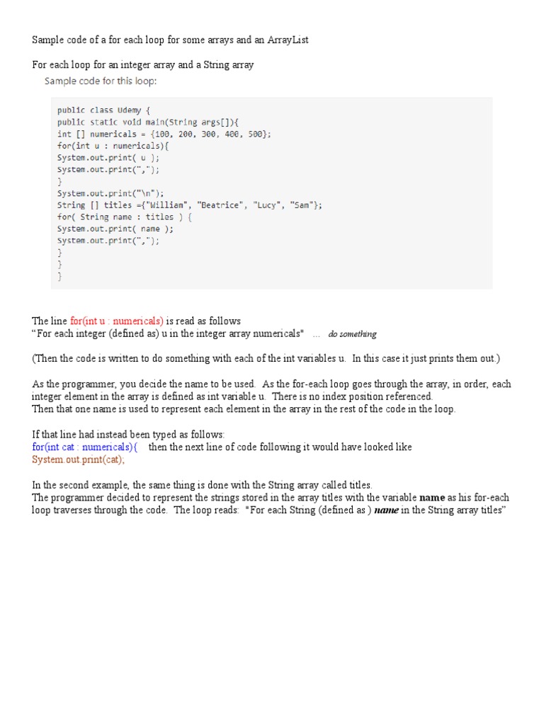 For Each Loops | PDF | Teaching Methods & Materials | Computers