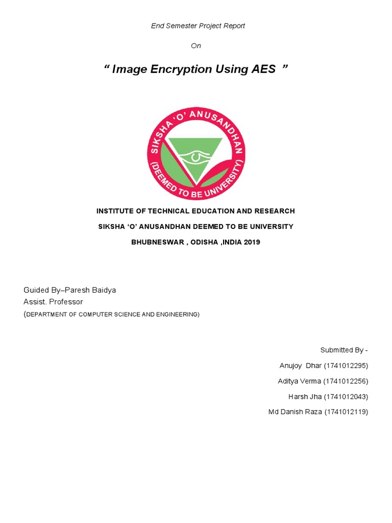 " Image Encryption Using AES ": End Semester Project Report On | PDF | Cryptography | Key ...