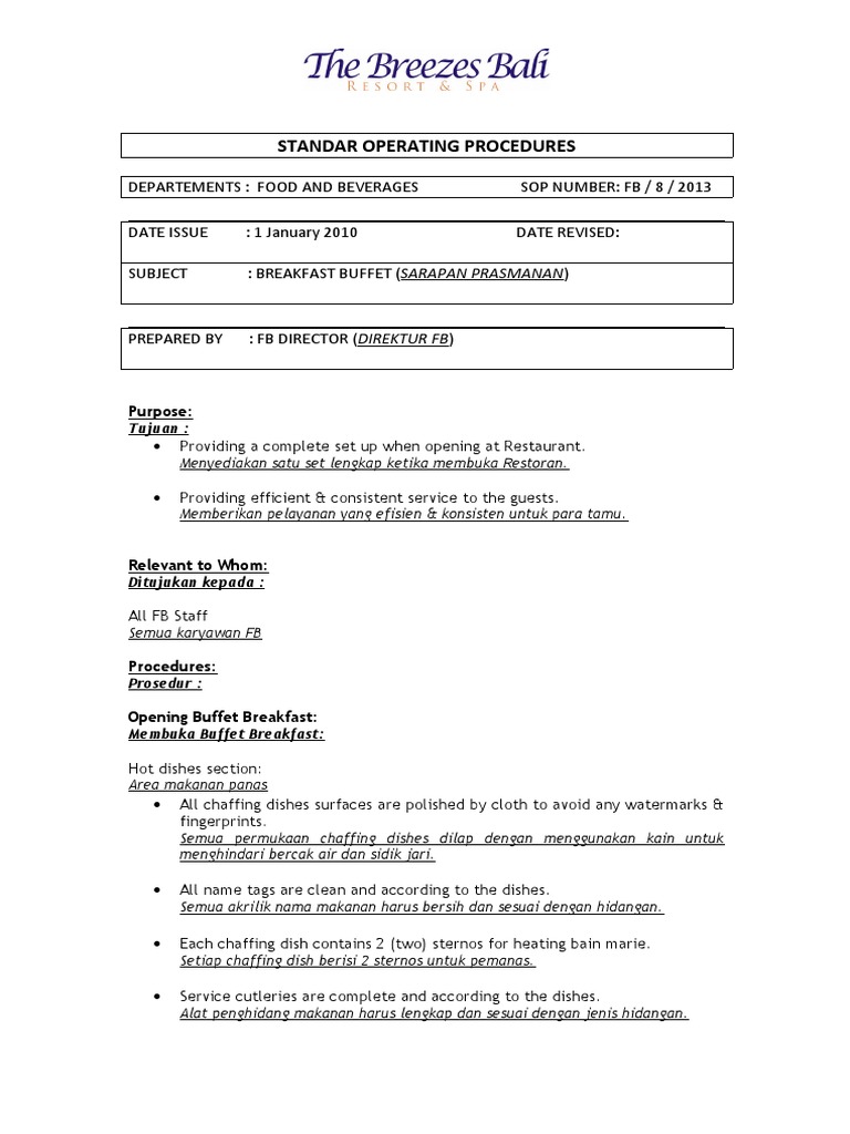 SOP Breakfast Buffet | PDF