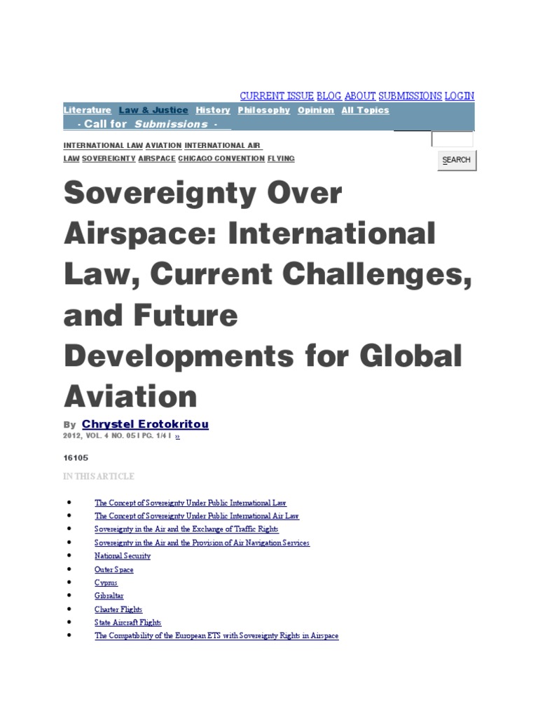 Sovereignty Over Airspace: International Law, Current Challenges, and ...