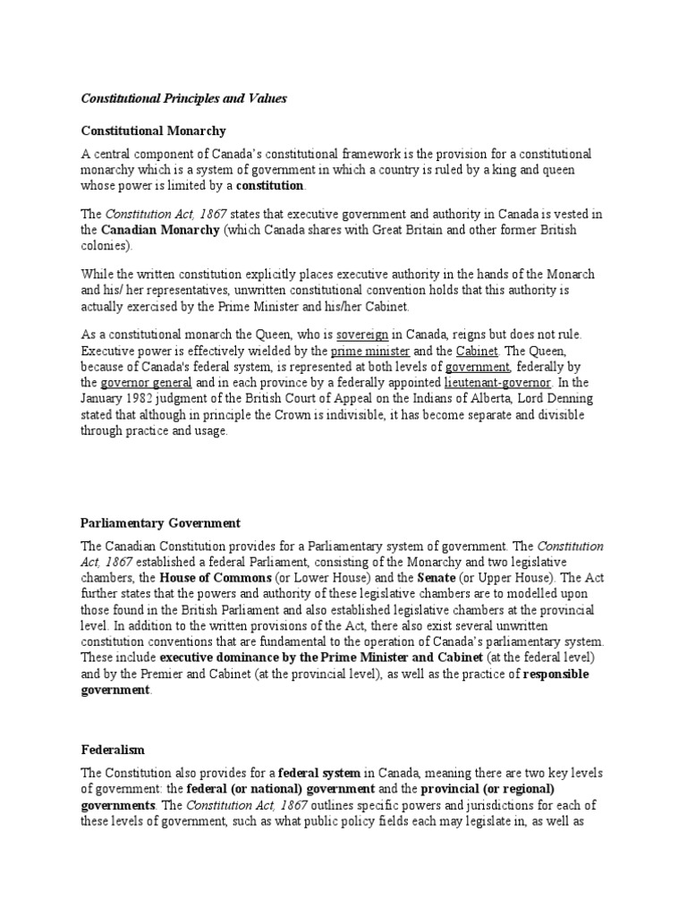 Constitutional Monarchy: Constitutional Principles and Values | PDF ...