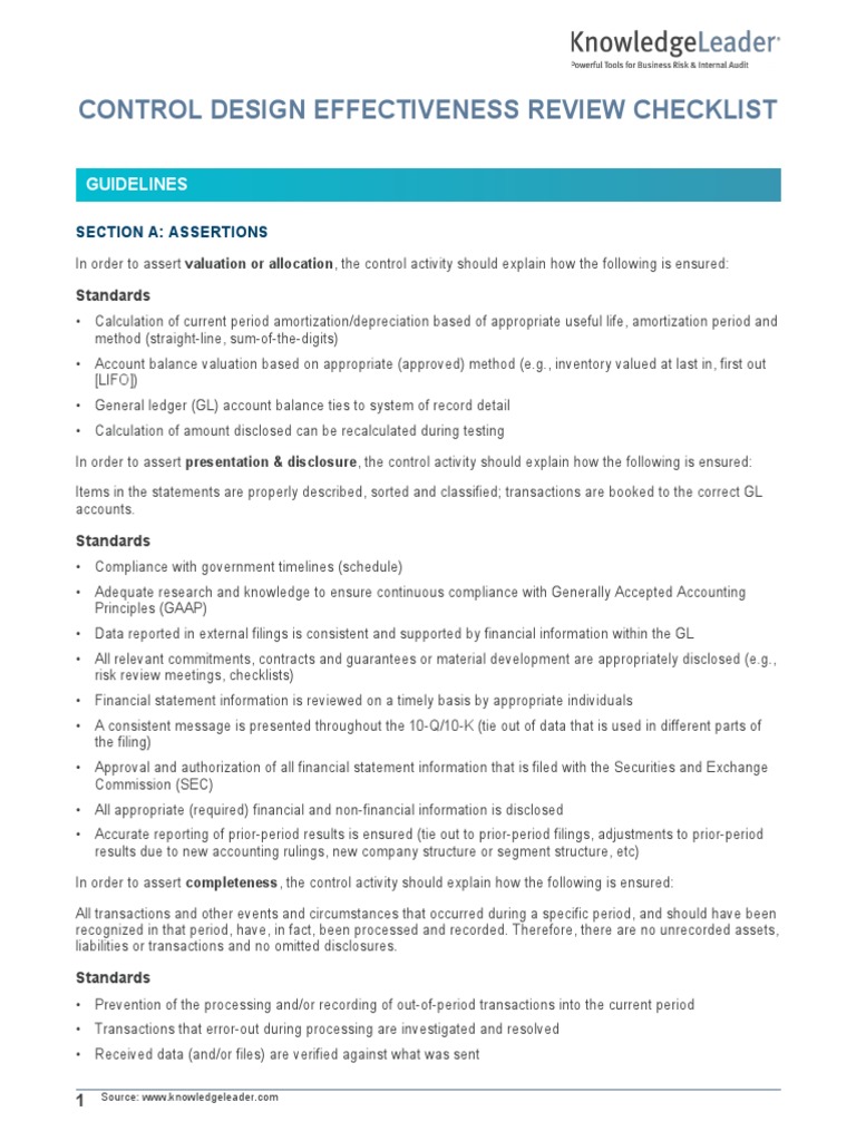 Control Design Effectiveness Quality Review Checklist | PDF | Balance ...