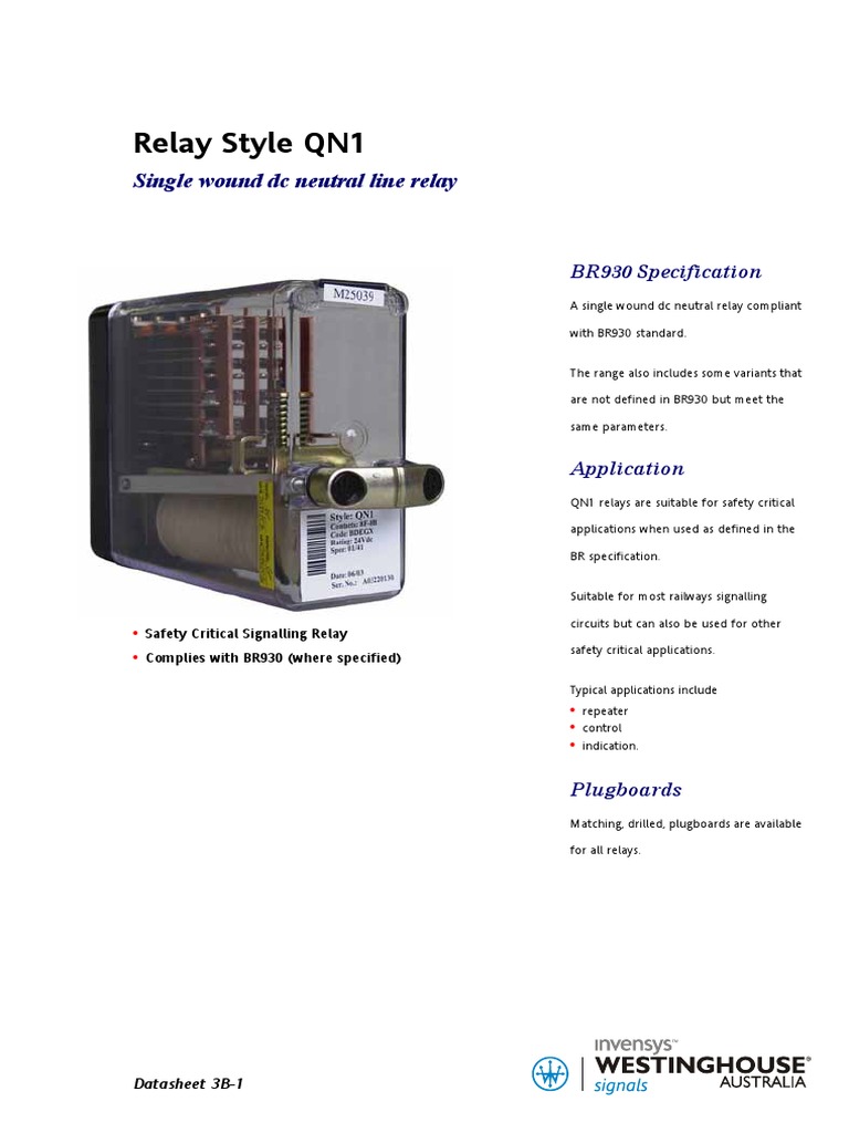 Relay Style QN1: Single Wound DC Neutral Line Relay | PDF | Relay ...