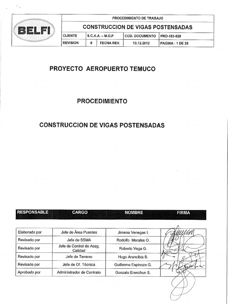 Pro-183-029 Procedimiento Construcción de Vigas Postensadas | PDF