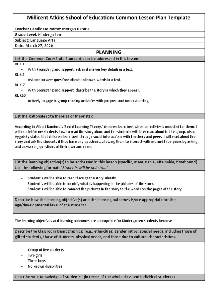 sp18 Common Lesson Plan Template Small Group Lesson | PDF | Classroom ...