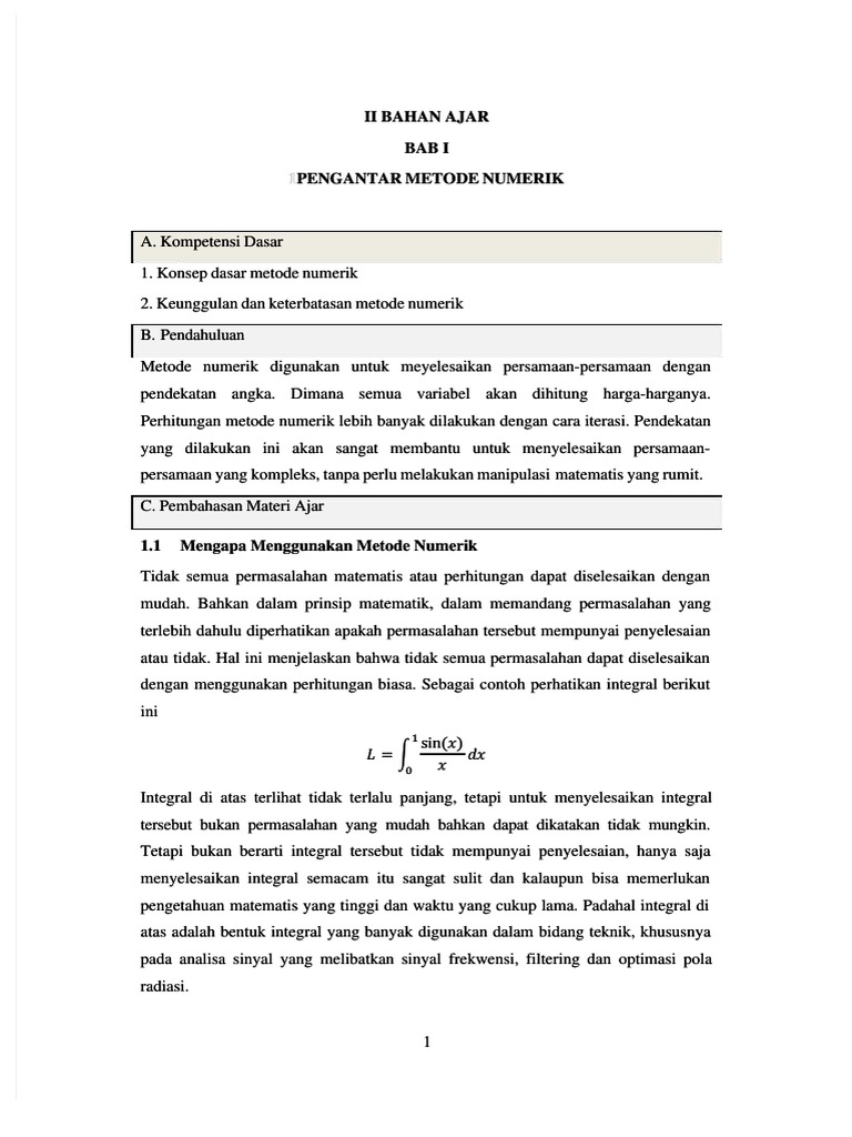 Buku Ajar Metode Numerik PDF | PDF | Metode & Bahan Ajar