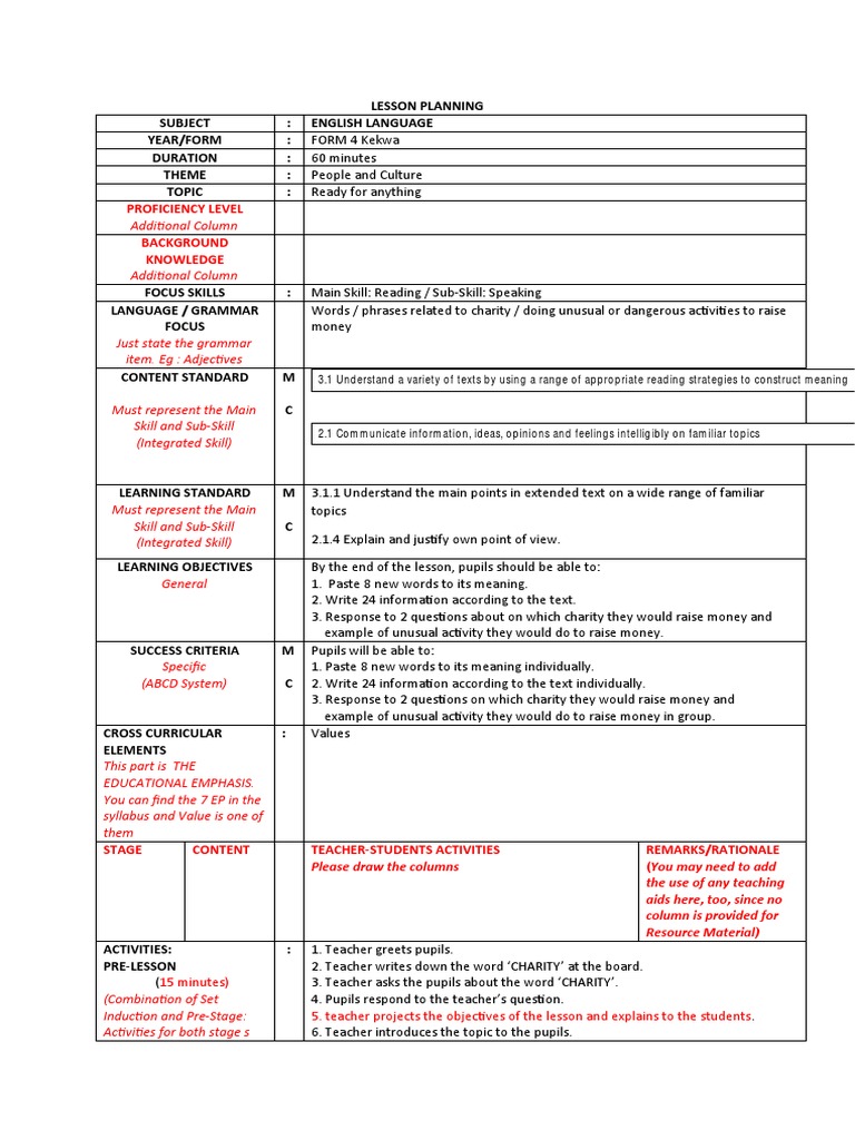 Format LP Form 4 | PDF | Question | Teachers