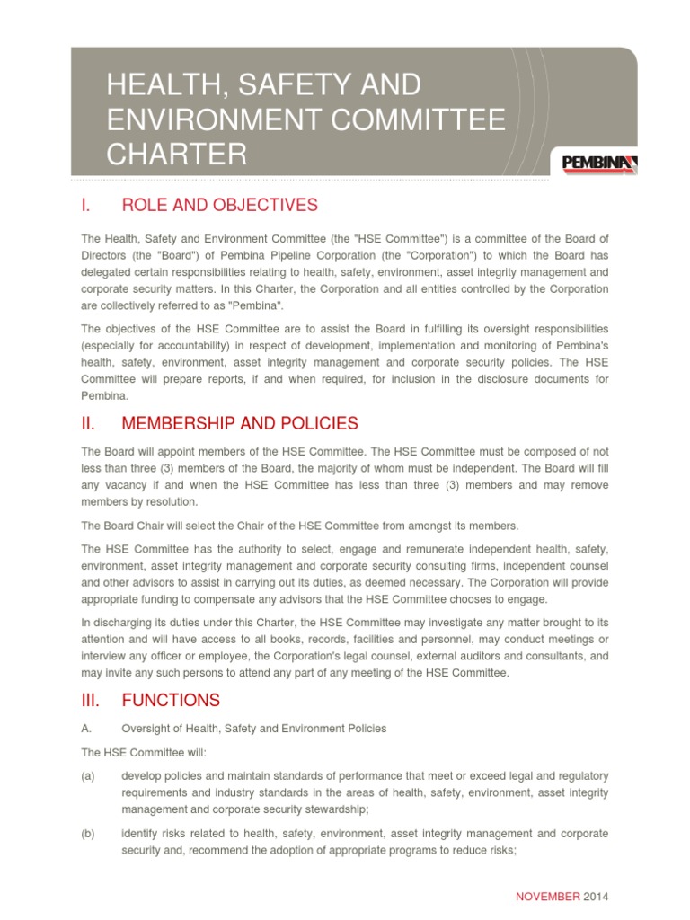 Pembina HSE Committee Charter Overview | PDF | Committee | Safety