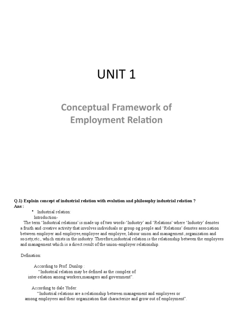 Unit 1: Conceptual Framework of Employment Relation | PDF | Industrial ...