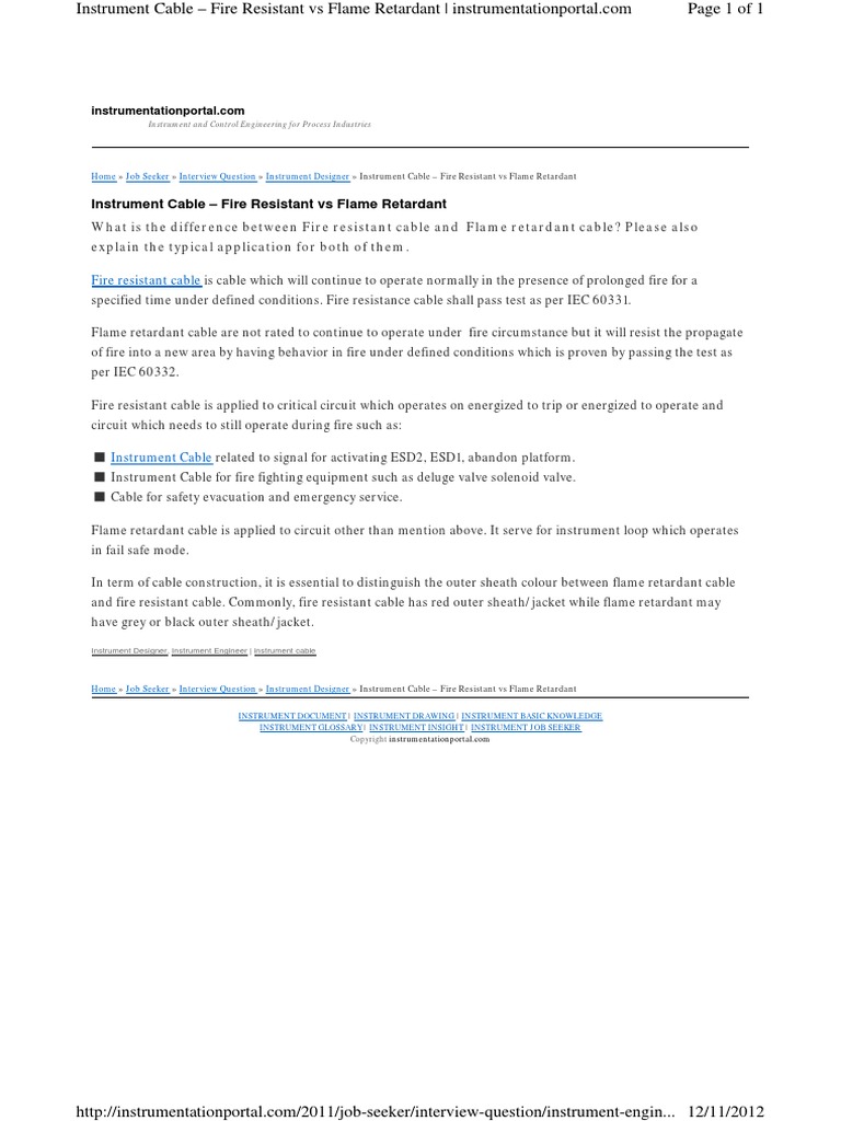 Diff Between Fire Resistant and Flame Retardant Cables | PDF
