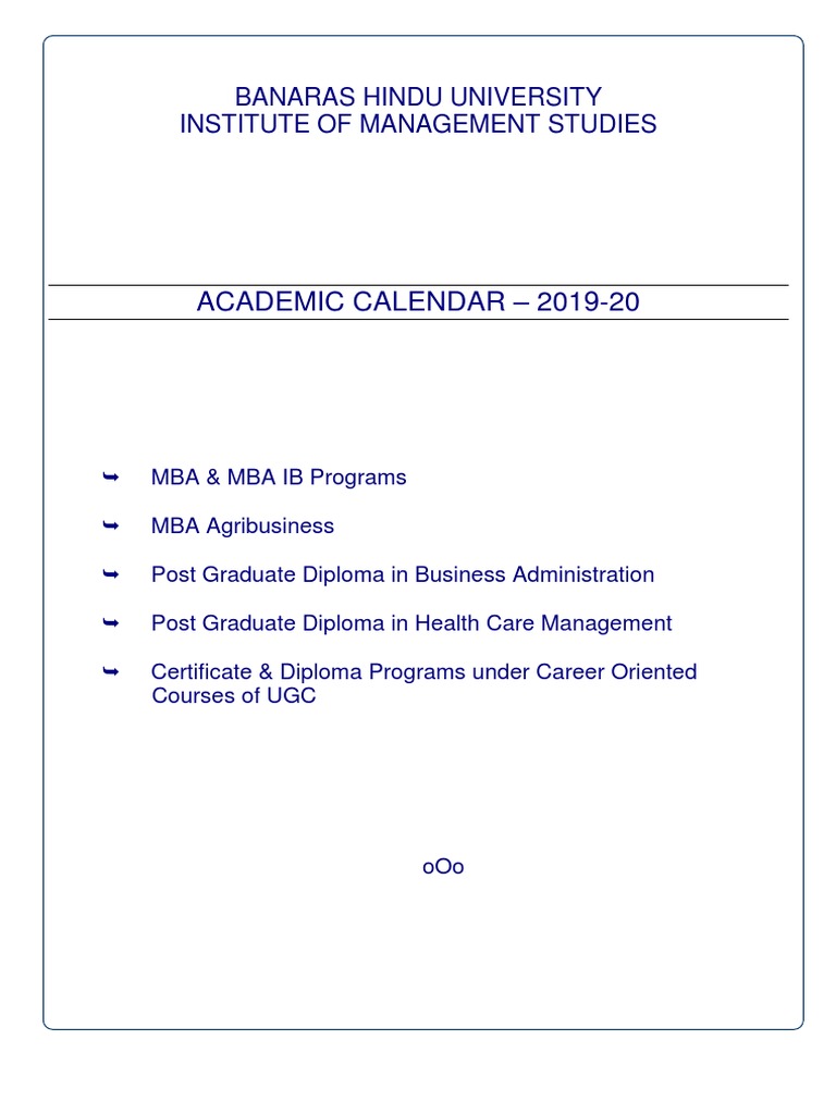 Academic Calendar - 2019-20: Banaras Hindu University Institute of ...