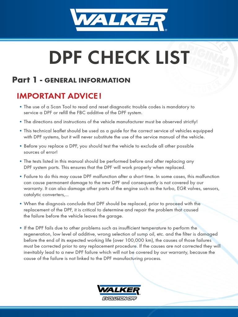 DPF Check List: Part 1 | Download Free PDF | Vehicles | Systems Engineering